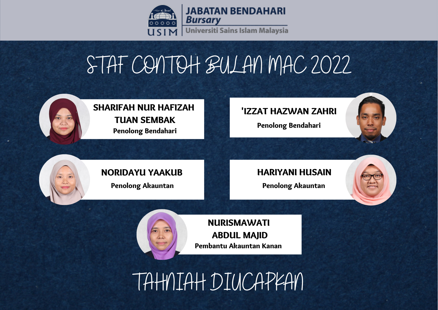 Staf Contoh Jabatan Bendahari 2022 – JABATAN BENDAHARI USIM